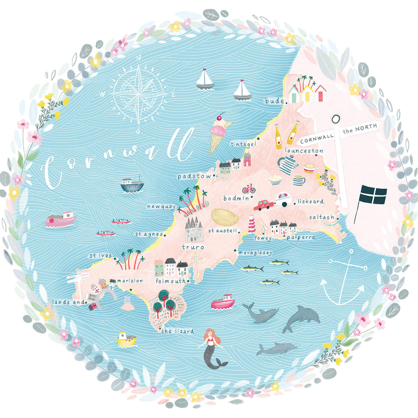 Cornwall Map Small Art Print - Whistlefish